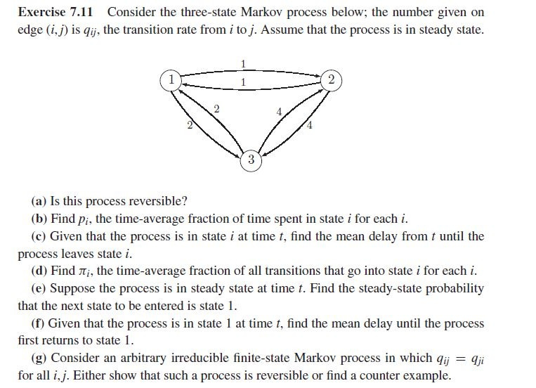 Exercise 7.11 Consider the three-state Markov process | Chegg.com