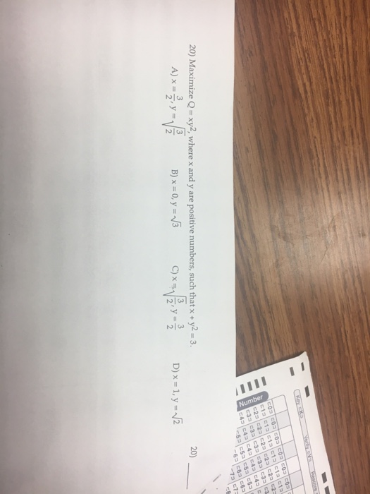 Solved 20) Maximize Q- xy2, where x and y are positive | Chegg.com