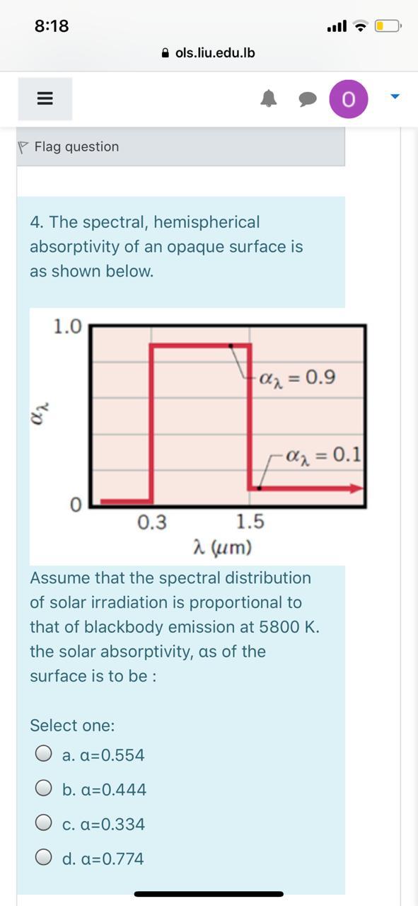 Solved 4. The spectral, hemispherical absorptivity of an | Chegg.com