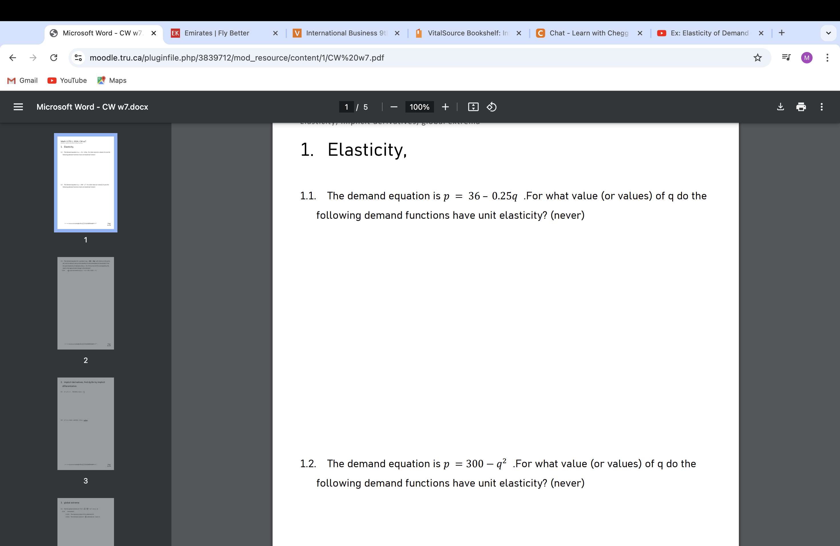 Solved Elasticity,1.1. ﻿The demand equation | Chegg.com