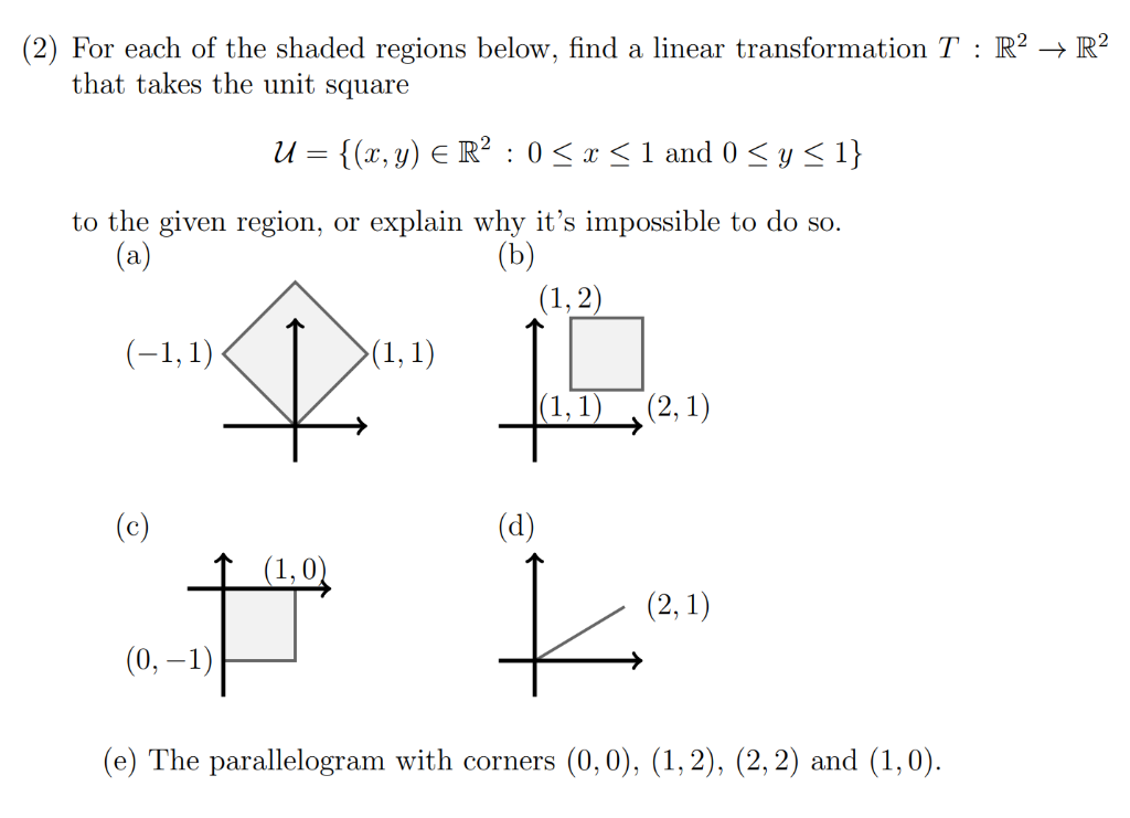 Solved (2) For each of the shaded regions below, find a | Chegg.com