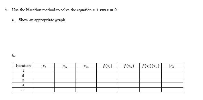 Solved 2. Use the bisection method to solve the equation x + | Chegg.com