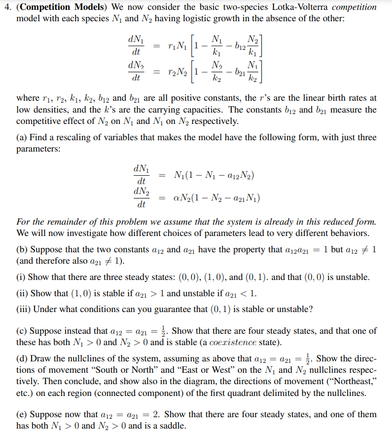 Solved (Competition Models) We now consider the basic | Chegg.com
