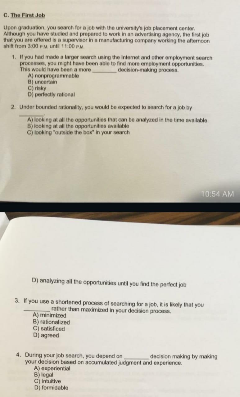 Solved C. The First Job Upon graduation, you search for a | Chegg.com