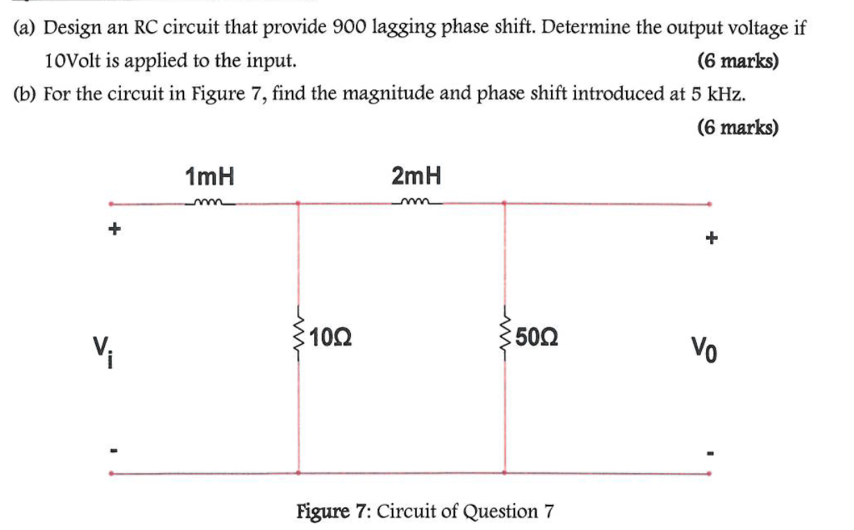Solved (a) Design an RC circuit that provide 900 lagging | Chegg.com