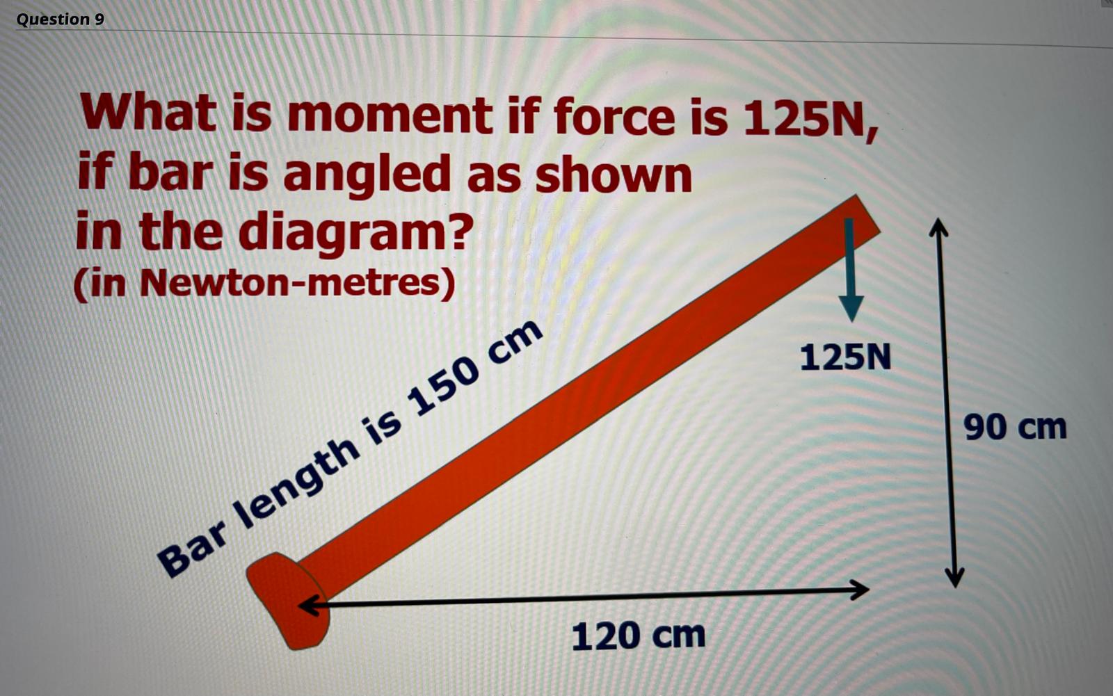 Solved What is moment if force is 125 ﻿N ,if bar is angled | Chegg.com