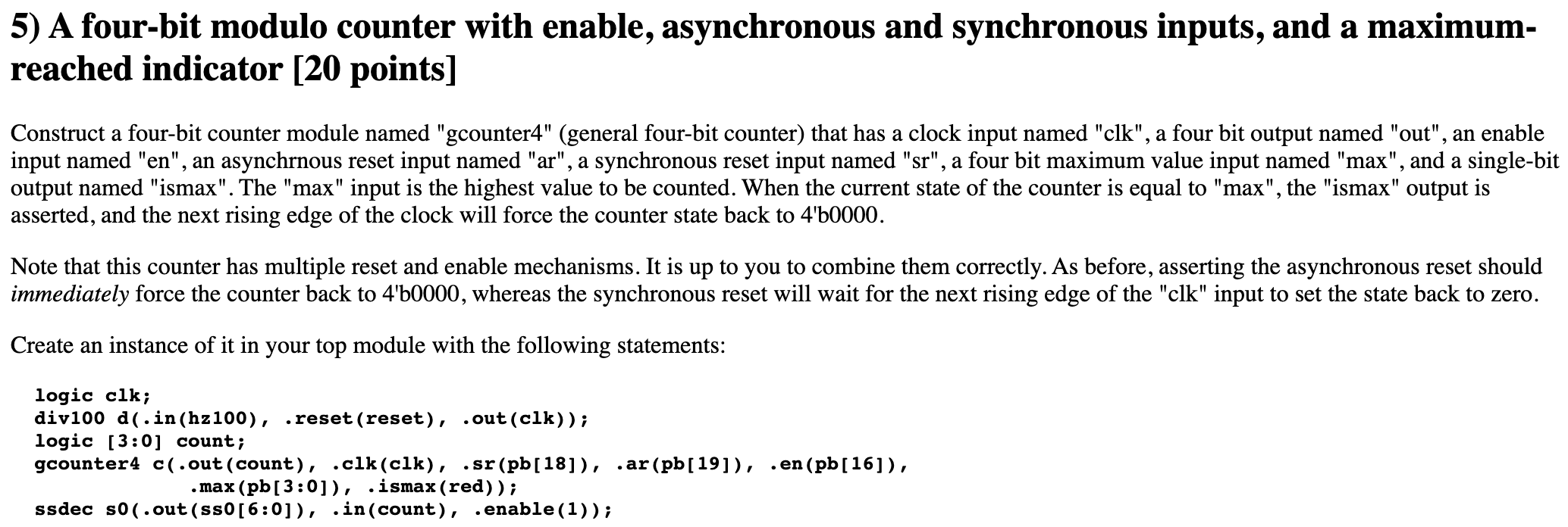 5) A four-bit modulo counter with enable, | Chegg.com