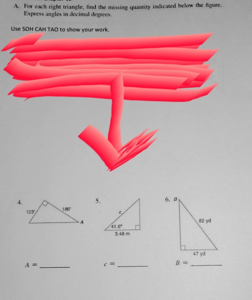 Solved A. For each right triangle, find the missing quantity | Chegg.com