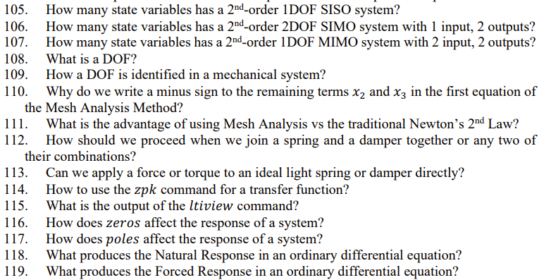 Solved 105. How many state variables has a 2nd -order 1DOF | Chegg.com
