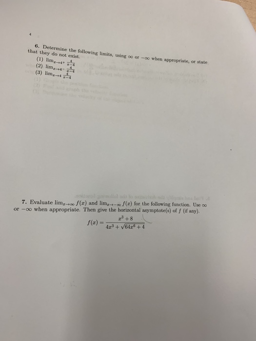 Solved 6. Determine the following limits, using oo or -00 | Chegg.com