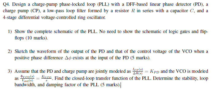 Design a charge-pump phase-locked loop (PLL) with a | Chegg.com Design a charge-pump phase-locked loop (PLL) with a | Chegg.com