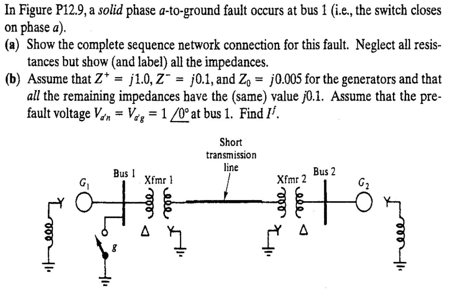 Solved In Figure P12.9, a solid phase a-to-ground fault | Chegg.com