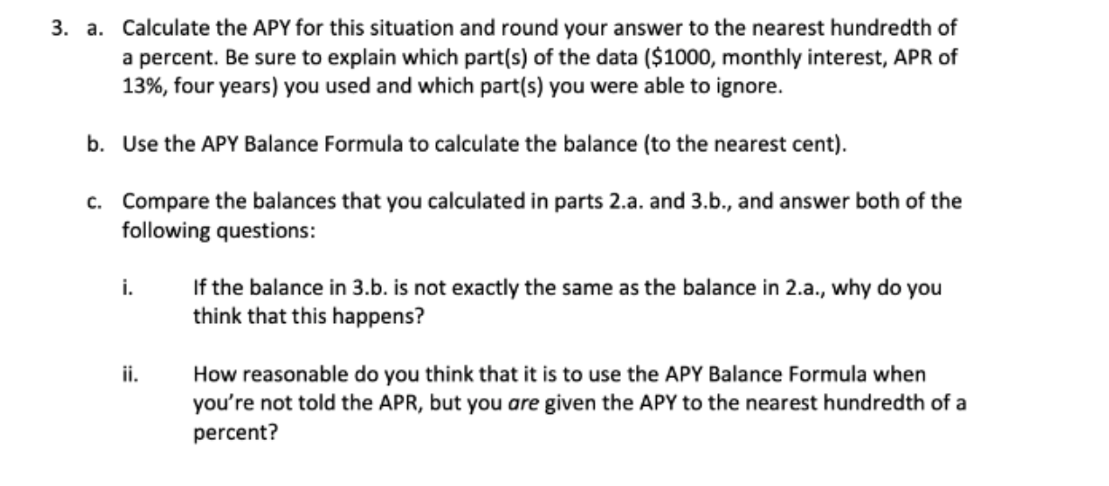 3. a. Calculate the APY for this situation and round | Chegg.com