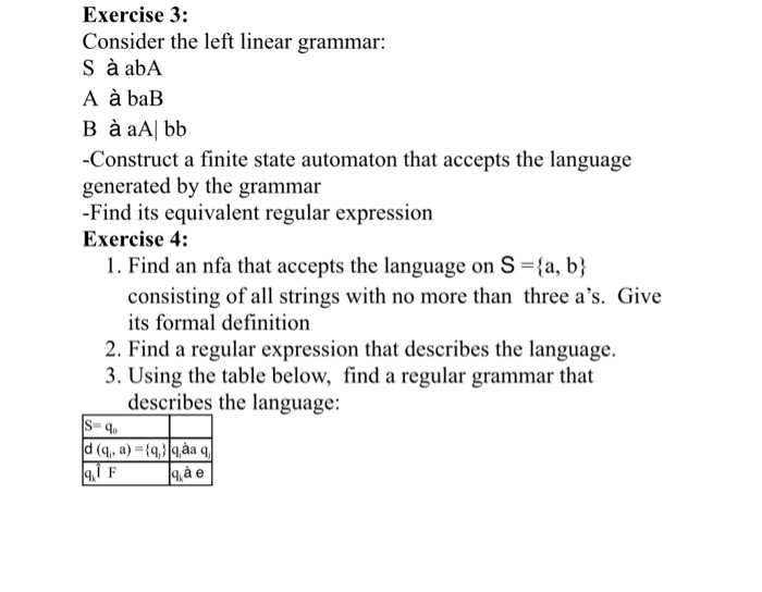 Solved Exercise 3: Consider the left linear grammar: S à abA | Chegg.com