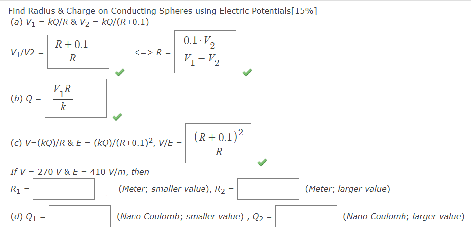 Solved Find Radius \& Charge on Conducting Spheres using | Chegg.com