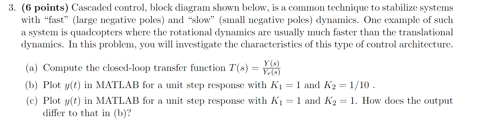 Solved 3. (6 points) Cascaded control, block diagram shown | Chegg.com