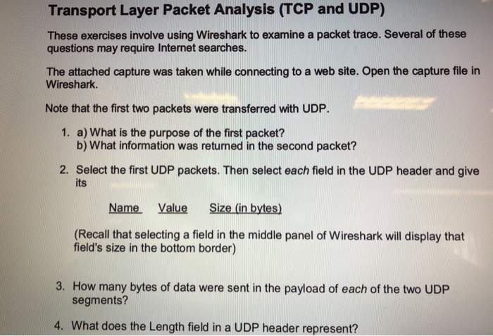 Solved Transport Layer Packet Analysis (TCP and UDP) These | Chegg.com