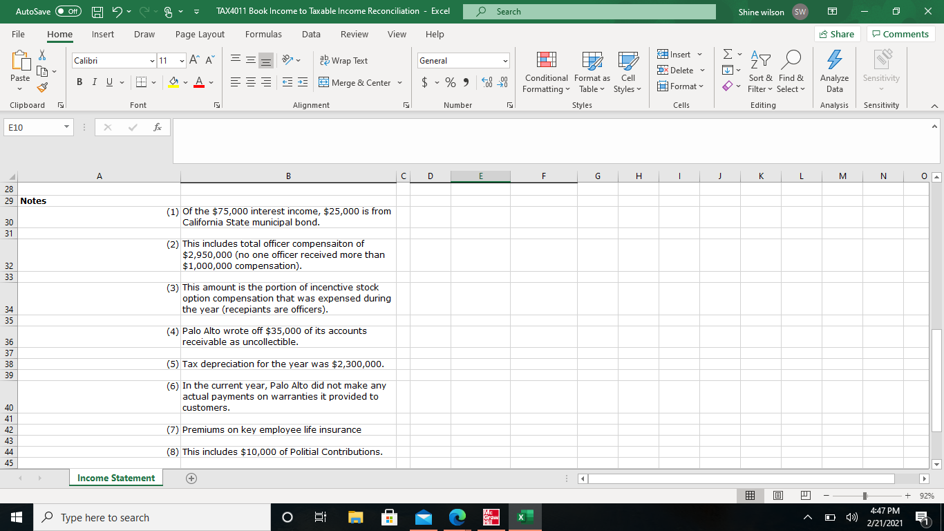 Solved Michael Smith has provided you with the current | Chegg.com