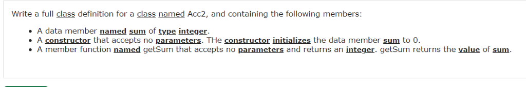 Solved Write a full class definition for a class named Acc2, | Chegg.com
