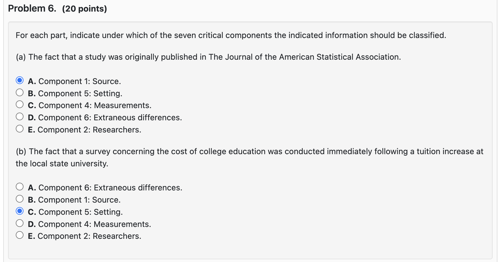 Solved For each part, indicate under which of the seven | Chegg.com