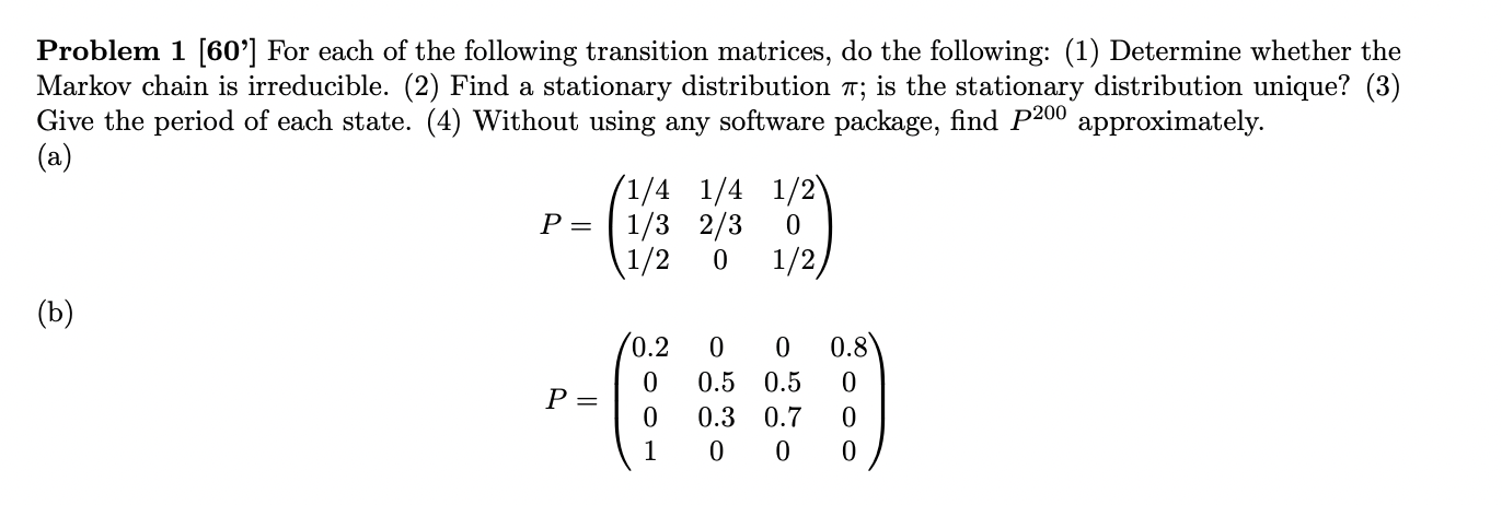 Solved P= Problem 1 [60'] For each of the following | Chegg.com