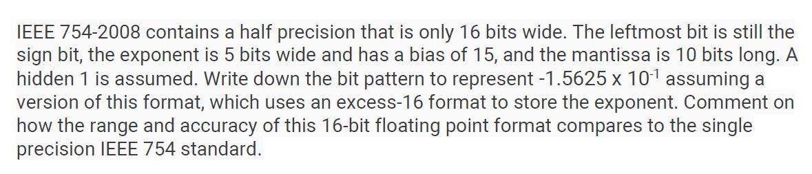 Solved IEEE 754-2008 contains a half precision that is only | Chegg.com