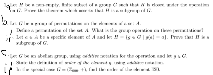 Solved 1Let H be a non-empty, finite subset of a group G | Chegg.com