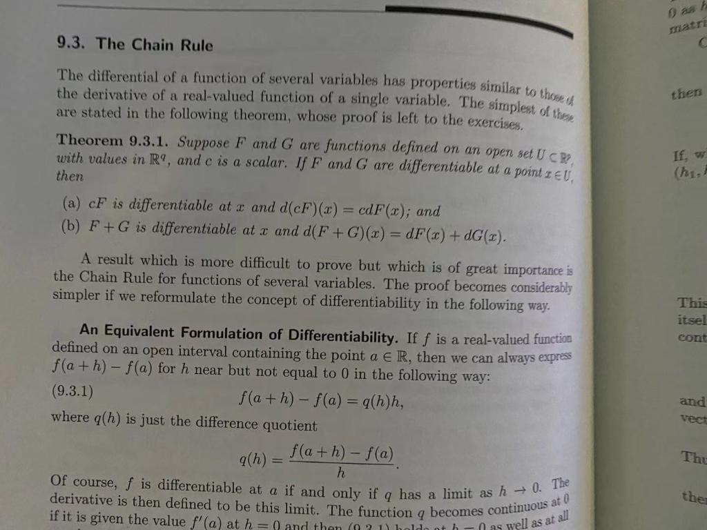 Solved matre then 9.3. The Chain Rule The differential of a | Chegg.com