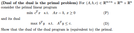 Solved (Dual of the dual is the primal problem) For (A,b,c) | Chegg.com