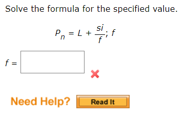Solved Solve the formula for the specified value. Pn = L + | Chegg.com
