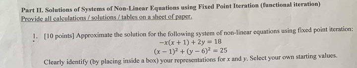 Solved Part II. Solutions of Systems of Non-Linear Equations | Chegg.com