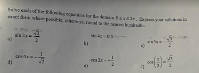 Solved Please solve b,c and e and f on a written piece of | Chegg.com