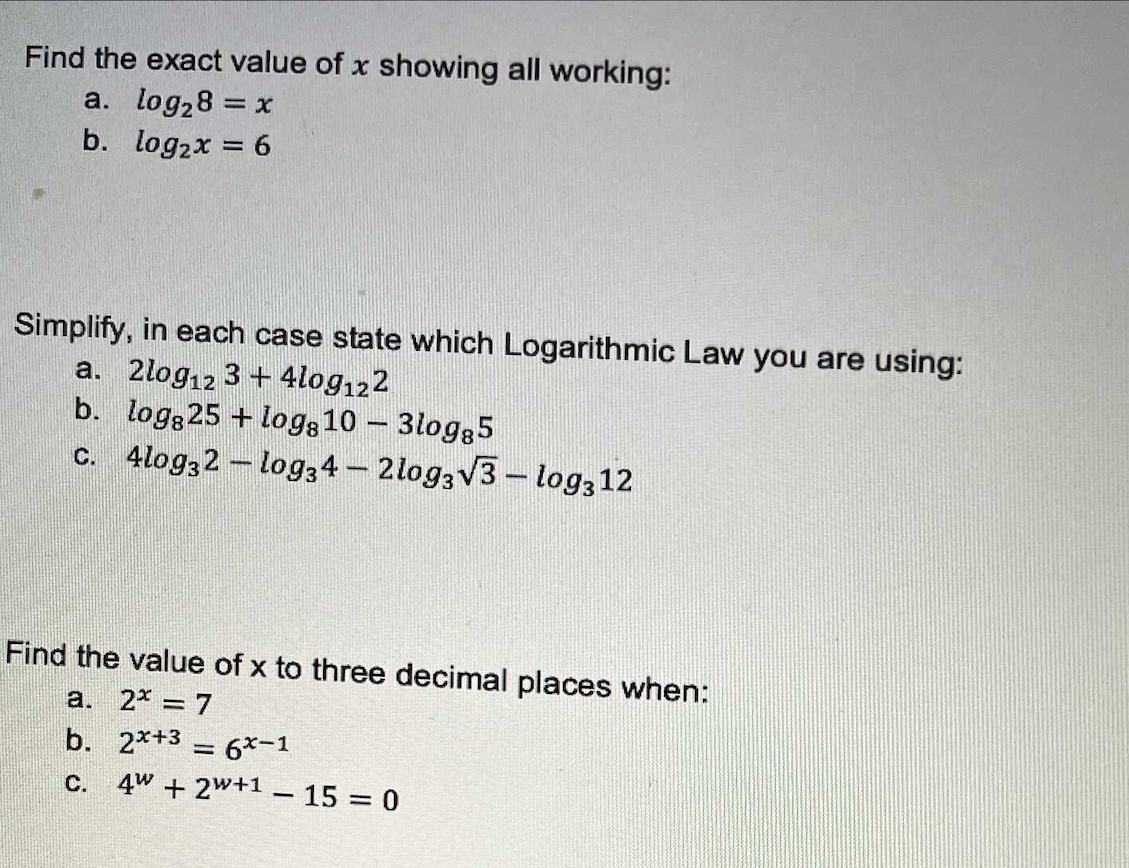 Solved Find the exact value of x showing all working: a. | Chegg.com