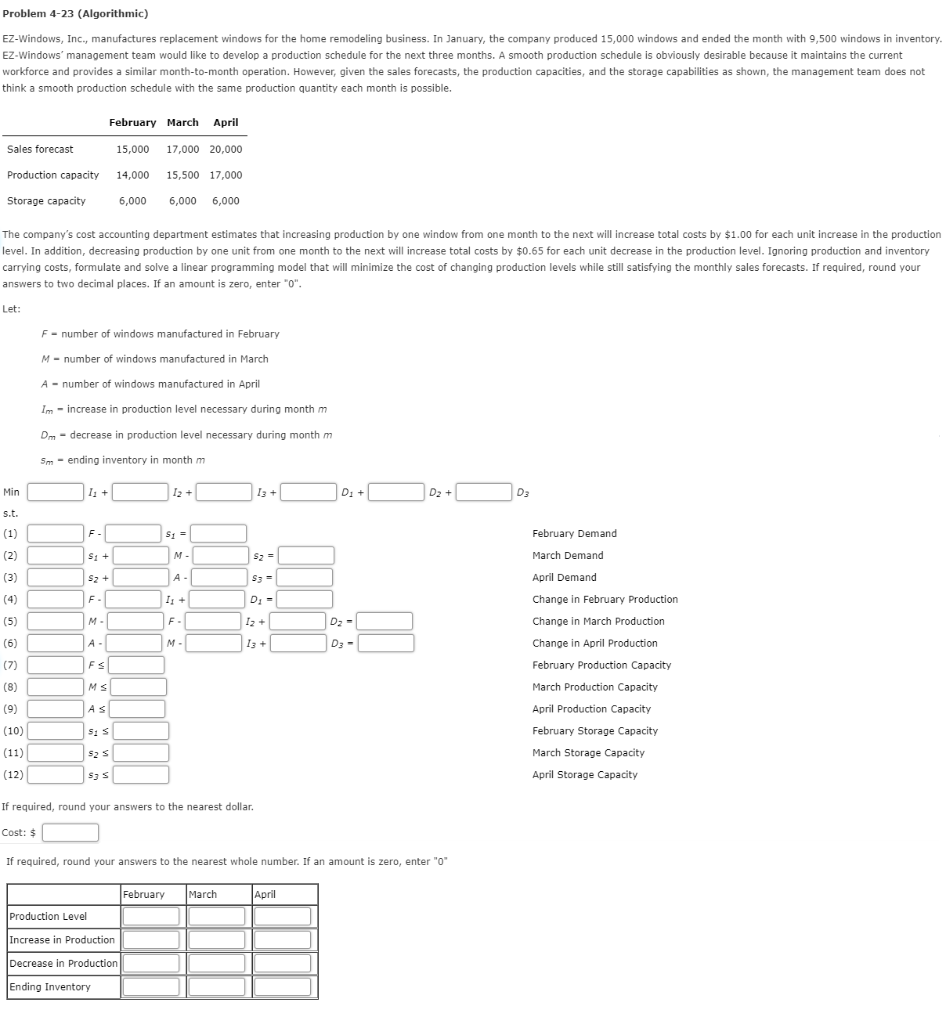 Problem 4-23 (Algorithmic) EZ-Windows, Inc., | Chegg.com Problem 4-23 (Algorithmic) EZ-Windows, Inc., | Chegg.com
