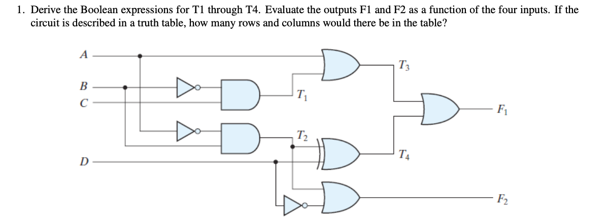 Solved 1. Derive the Boolean expressions for T1 through T4. | Chegg.com