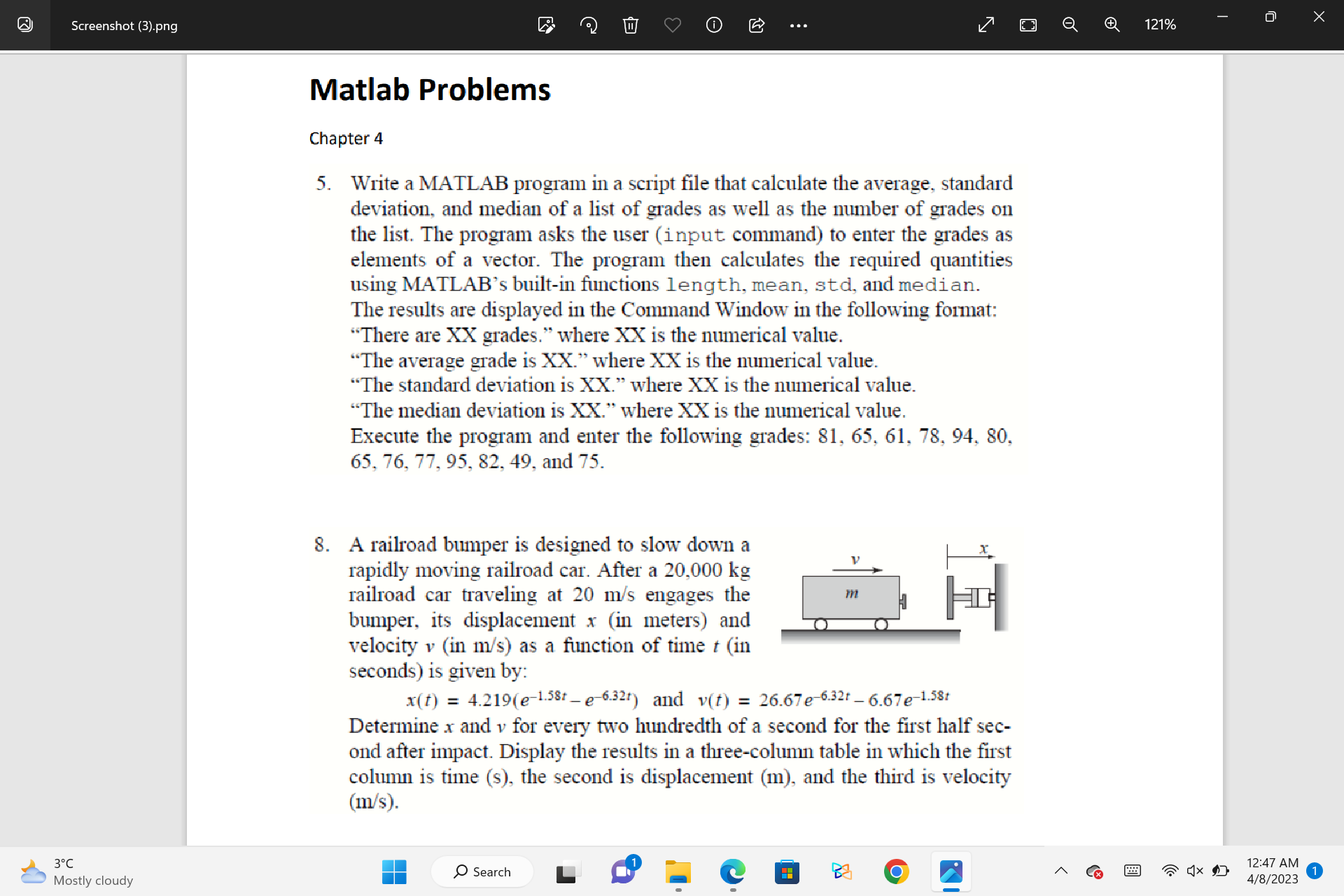 Solved 5 Write A Matlab Program In A Script File That