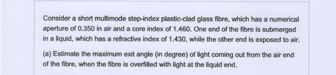 Solved Consider a short multimode step-index plastic-clad | Chegg.com