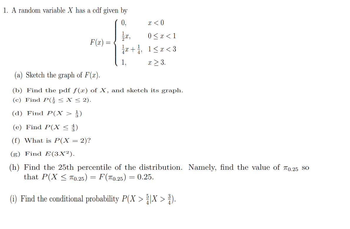 Solved 1. A random variable X has a cdf given by 0. x