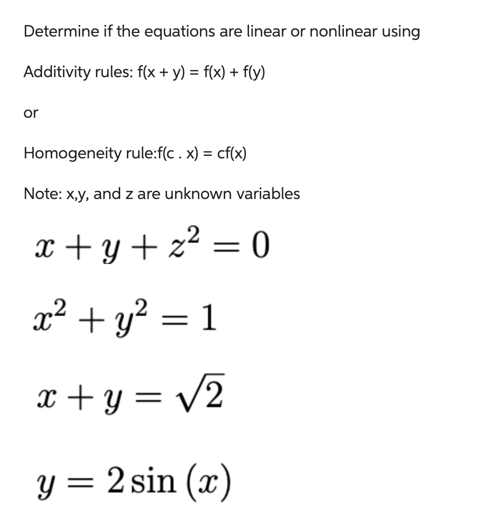 Solved Determine if the equations are linear or nonlinear | Chegg.com