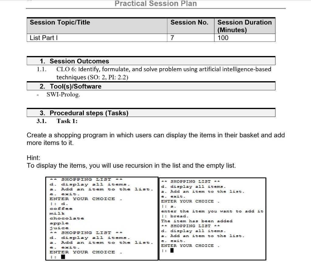 Practical Session Plan Session Topic/Title Session | Chegg.com