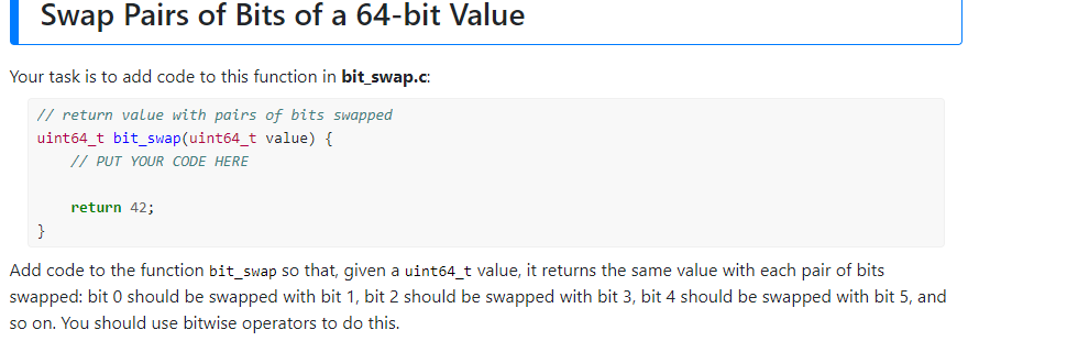 Solved Swap Pairs of Bits of a 64-bit Value Your task is to | Chegg.com