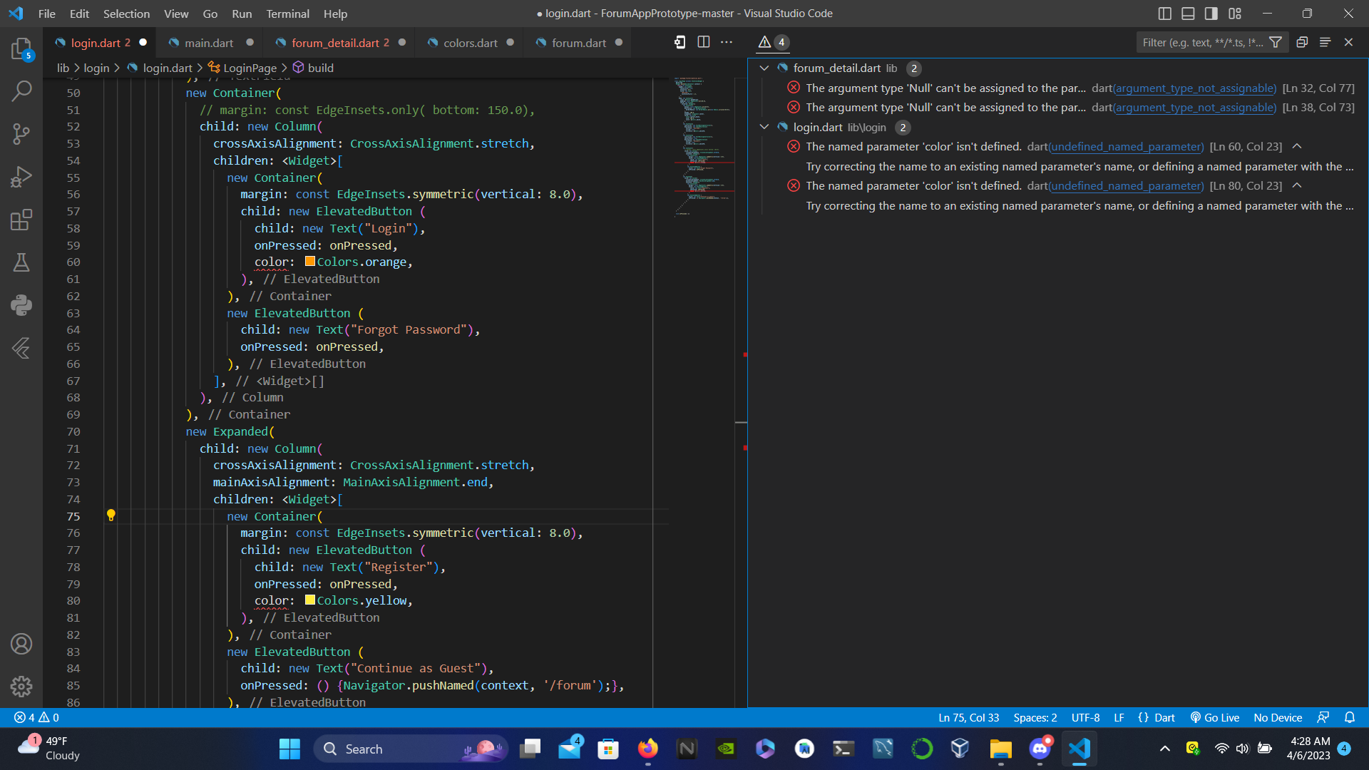 Hi need help with my flutter programs. I included | Chegg.com