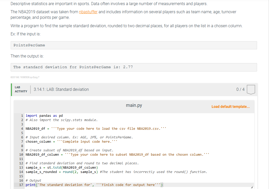 Solved Descriptive statistics are important in sports. Data | Chegg.com