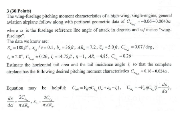 3 (30 Points) The wing-fuselage pitching moment | Chegg.com