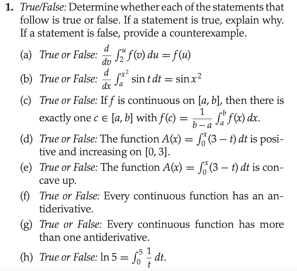 Solved 1. True/False: Determine whether each of the | Chegg.com