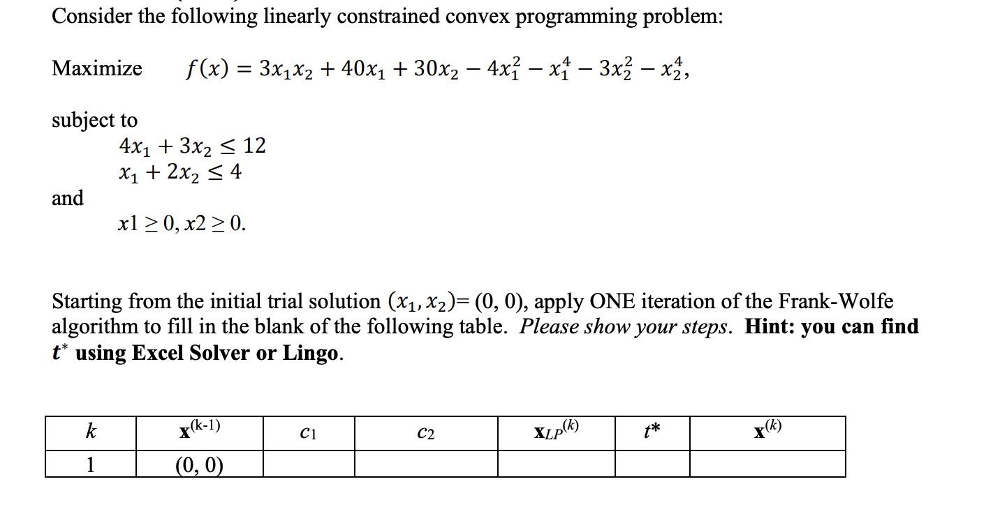 Consider the following linearly constrained convex | Chegg.com