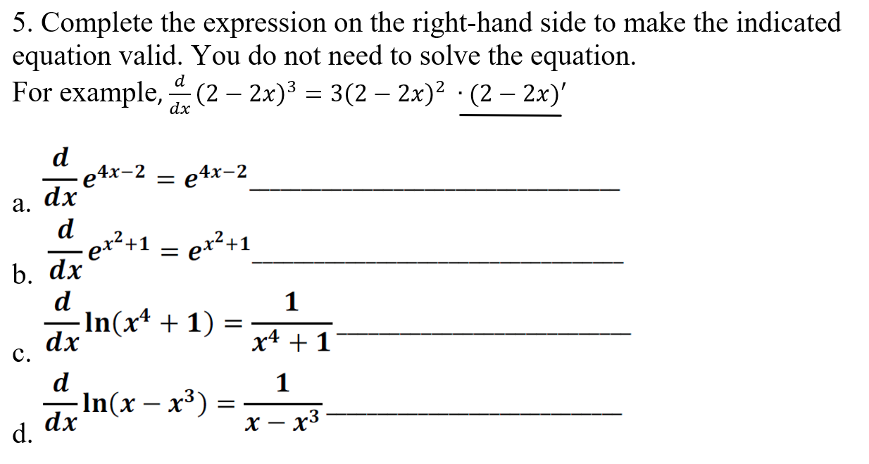 Solved 5. Complete the expression on the right-hand side to | Chegg.com