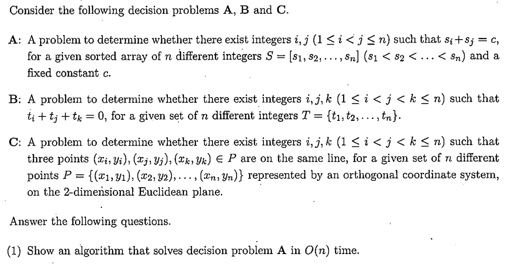 Solved Consider the following decision problems A, B and C | Chegg.com