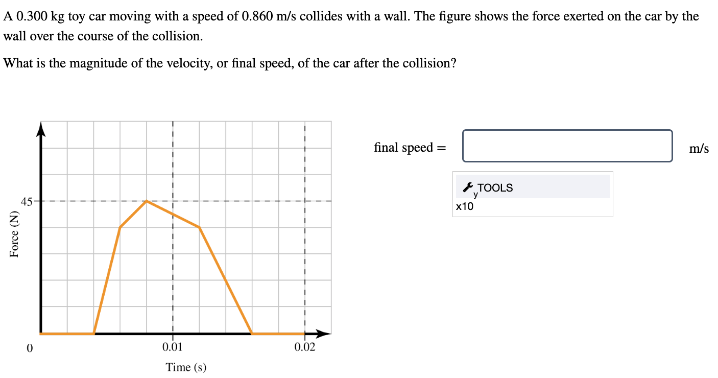 Solved a 0.300kg toy car moving with a speed of 0.860 m/s | Chegg.com