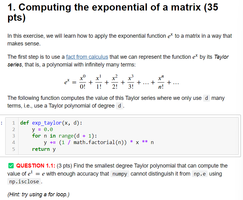 Solved 1. Computing the exponential of a matrix (35 pts) In | Chegg.com
